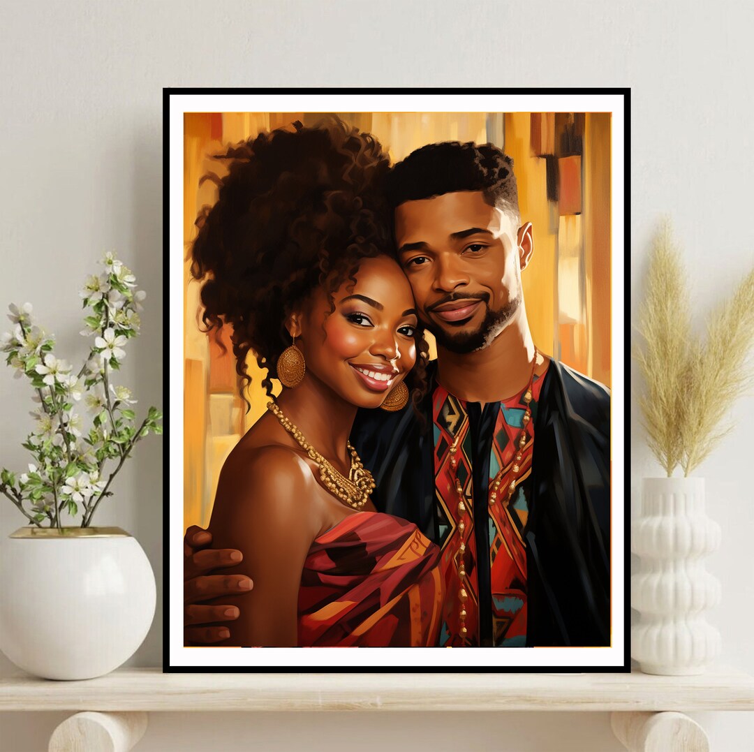 African Couple Art Printable Valentines Home Decor Black Love Wall Art Black Couple Printable ...