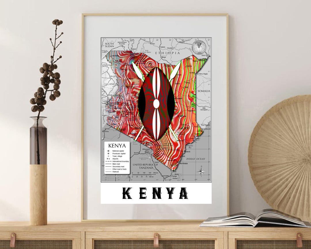 Map of Kenya Digital Printable Kenya Map Prints East Africa Map African ...