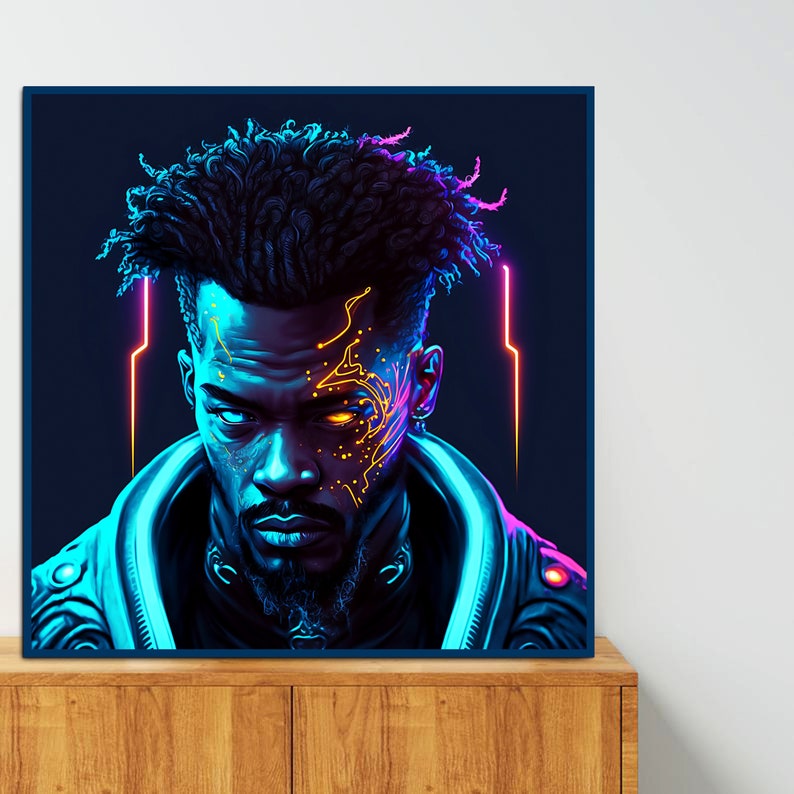 Afrofuturism Black Man Art Printable Art Black Futuristic Wall Art Afro Punk Poster Anime