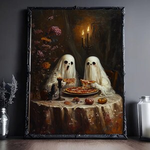 Ghost Eating Pizza Vintage Halloween Decor Printable Ghost Painting ...