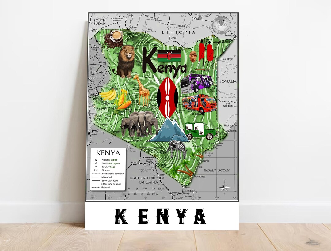 Kenya Map Print Map of Kenya Canvas Poster East Africa Map Nairobi ...