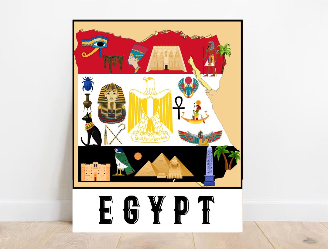 Egypt Flag Map Print Printable Map of Egypt Gift Home Decor Illustrated ...