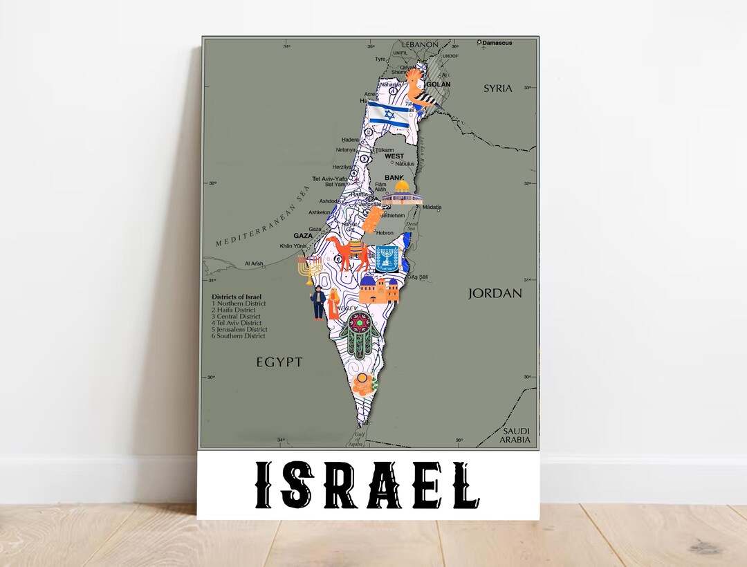 Israel Map Print Digital Illustrated Map of Israel Travel Print Israel ...