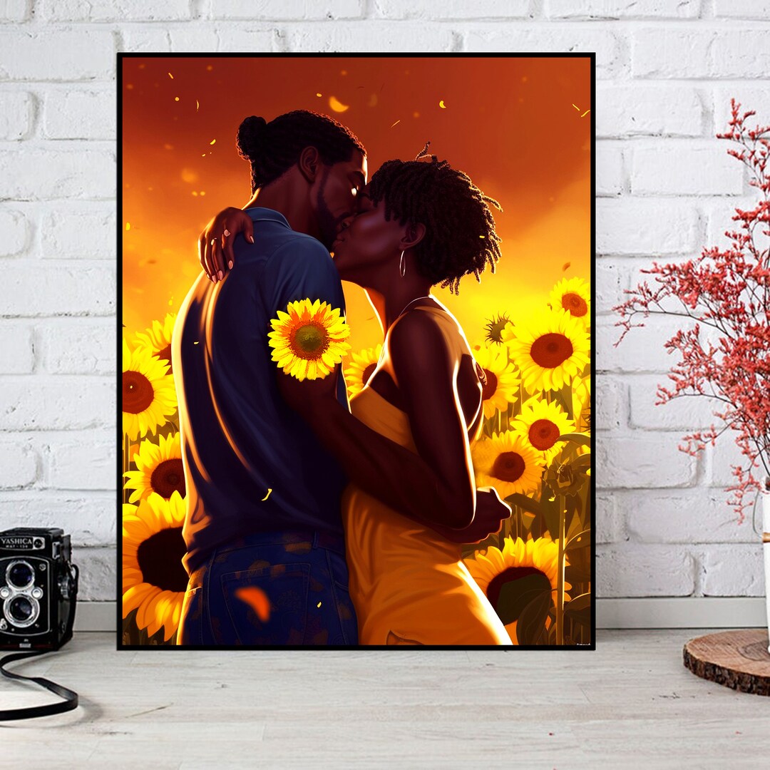 Black Love Wall Art Printable Download Sunflower Black Couple Wall Art African American Couple ...