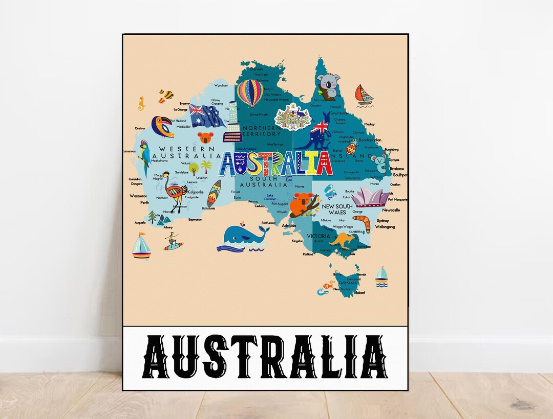 Australia Map Digital Print Illustrated Map of Australia Printable Map ...
