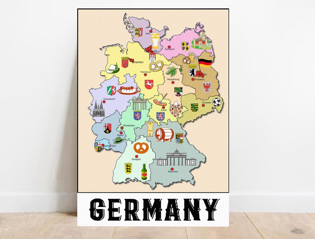 Illustrated Germany Map Printable Map of Germany States Deutschland ...