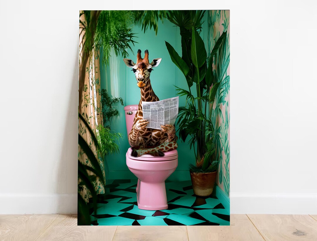 Giraffe Bathroom Print Giraffe On Toilet Funny Bathroom Decor Printable