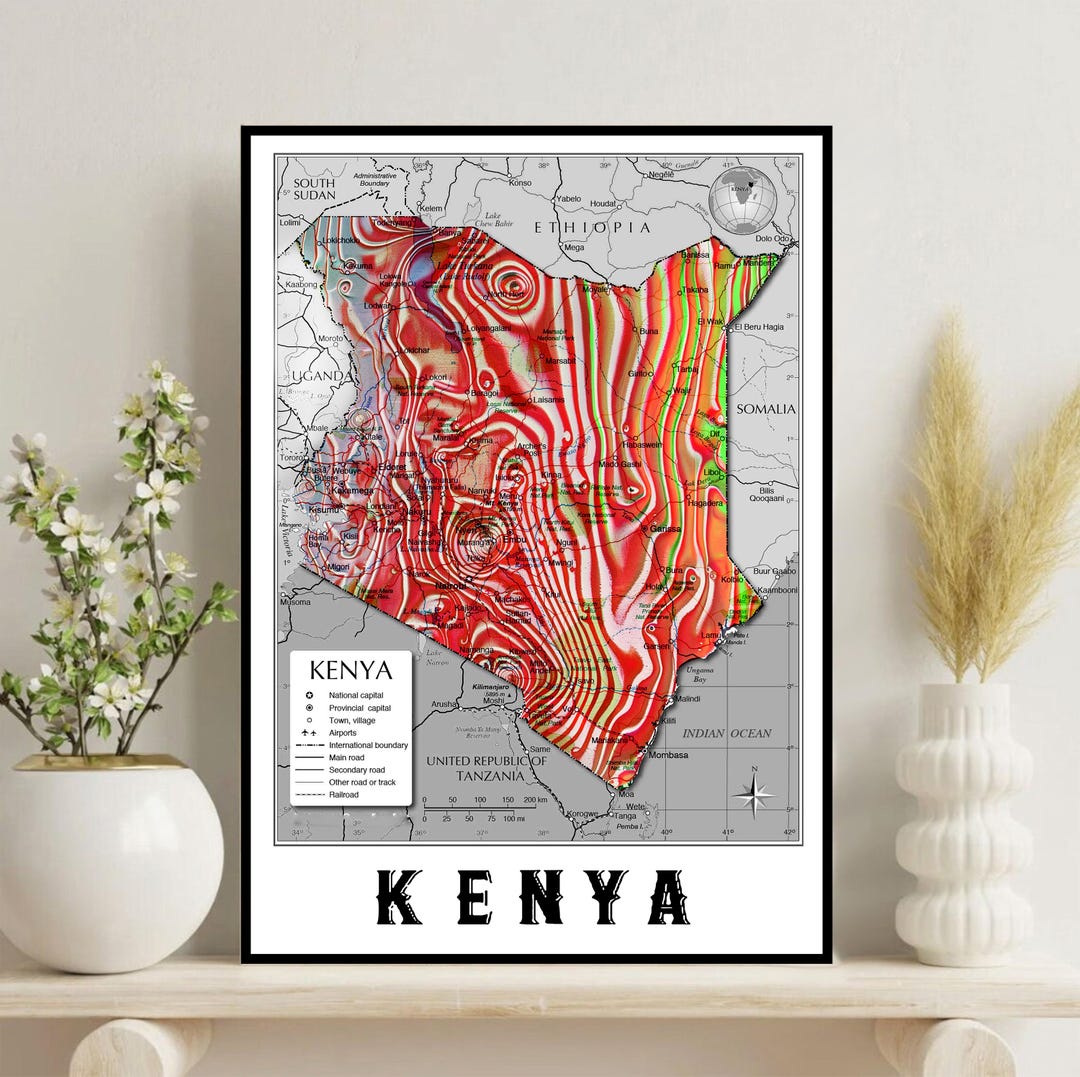 Map of Kenya Digital Printable Kenya Map Prints East Africa Map African ...