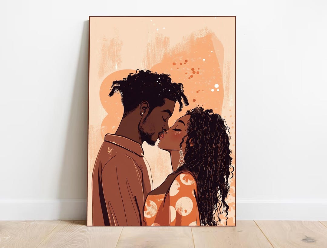Cute Black Couple Art Boho Black Love Wall Art Printable African American Couple Black Man Woman ...