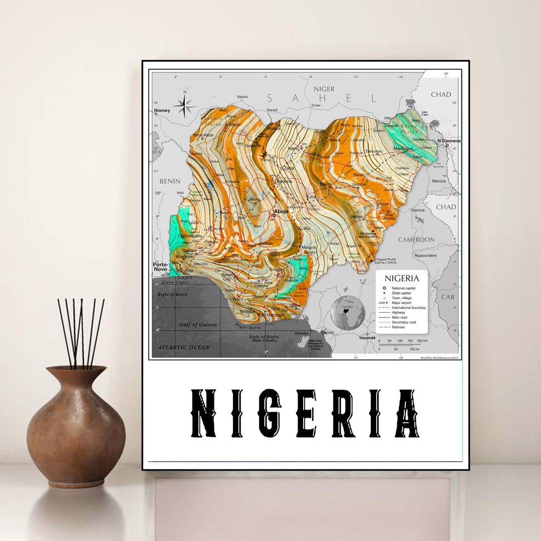 Nigeria Map Poster Digital Printable Nigeria Map Print West Africa Map ...