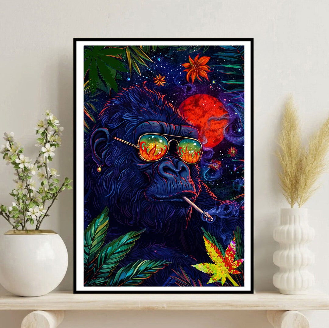 Gorilla Smoking Weed 420 Poster Printable Rasta Monkey Smoking Cannabis ...
