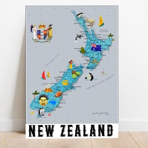 Map of New Zealand Printable New Zealand Map Print Illustrated NZ Map ...