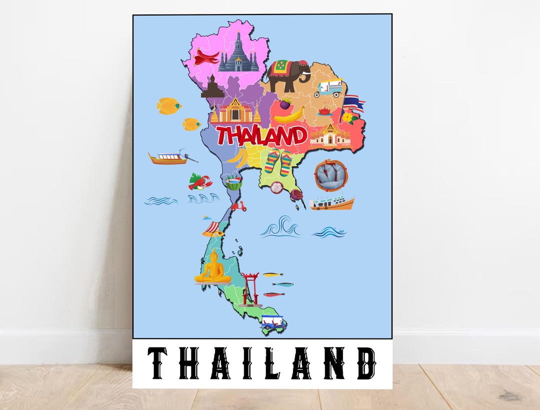 Illustrated Thailand Map Print Map of Thailand Printable Thailand Map ...