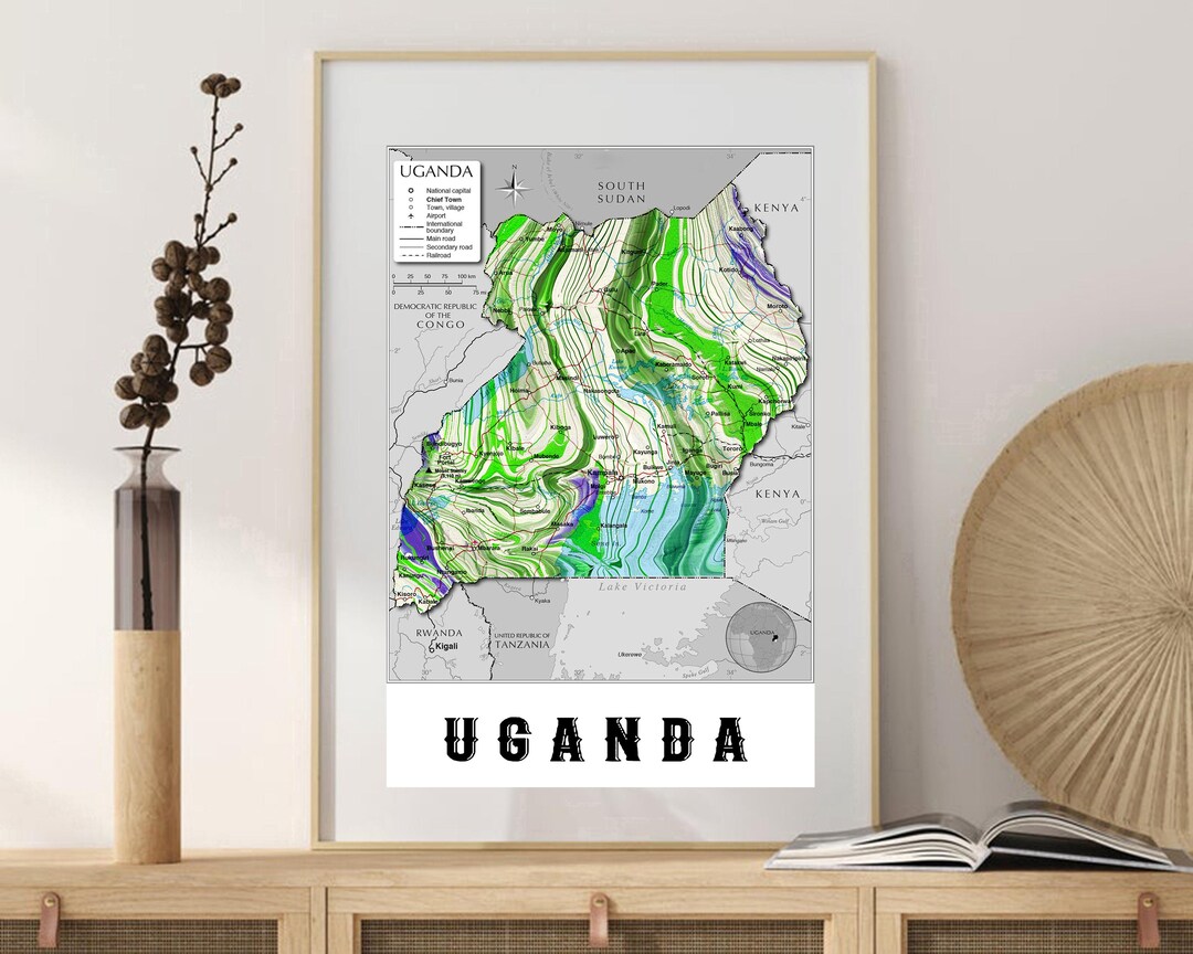 Uganda Map Poster Digital Printable Map of Uganda Art Print East Africa ...