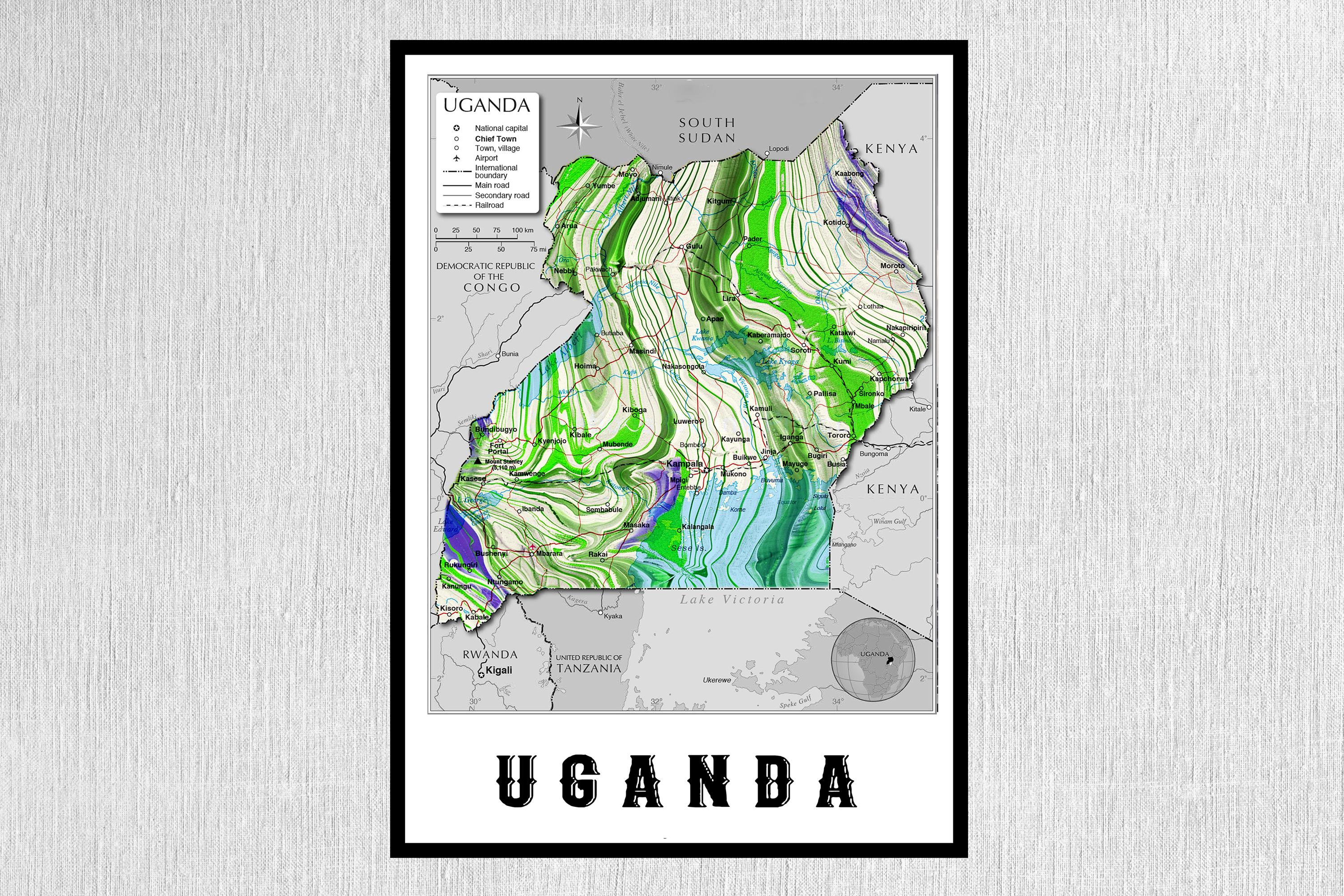 Uganda Map Poster Digital Printable Map of Uganda Art Print East Africa ...