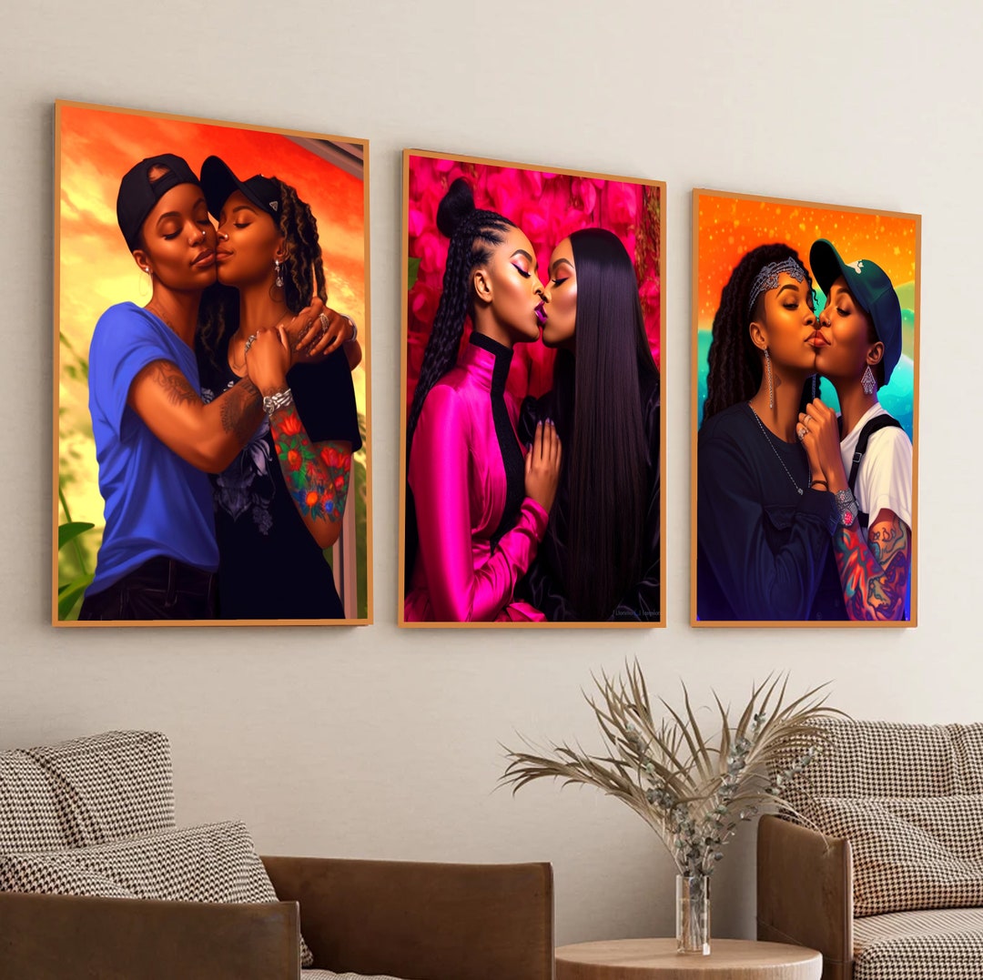 Set of 3 Black Lesbian Art Digital Prints Lesbian Printable Art Black ...