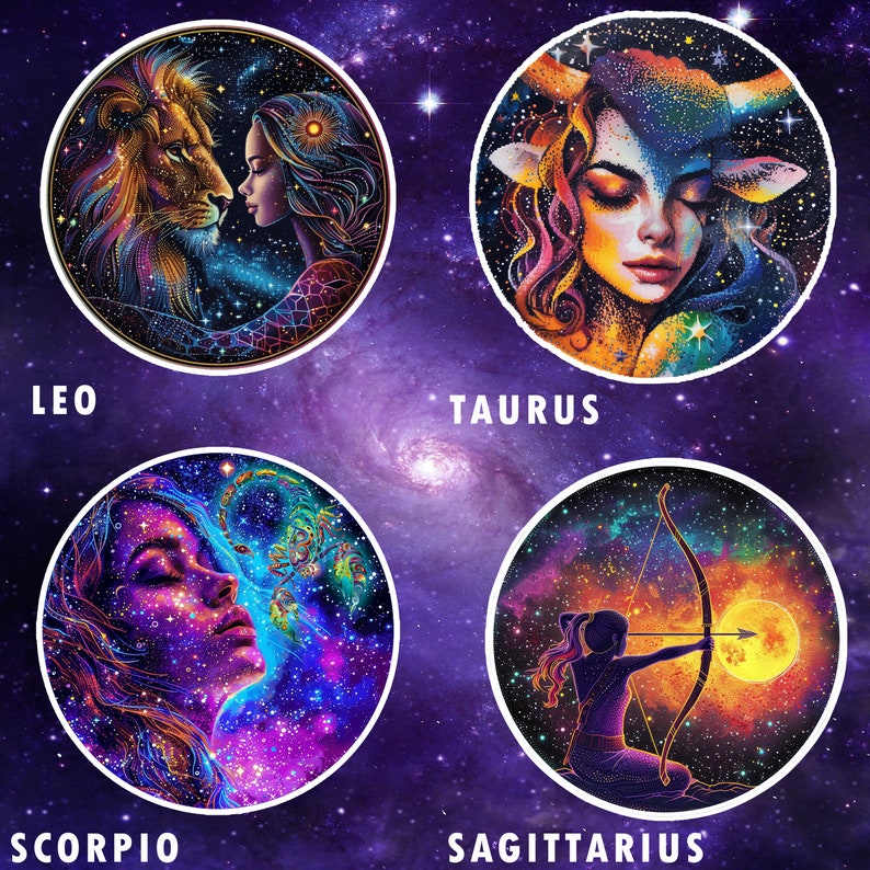 Set of 12 Zodiac Bundle PNG Cosmic Astrology Zodiac Sublimation PNG ...