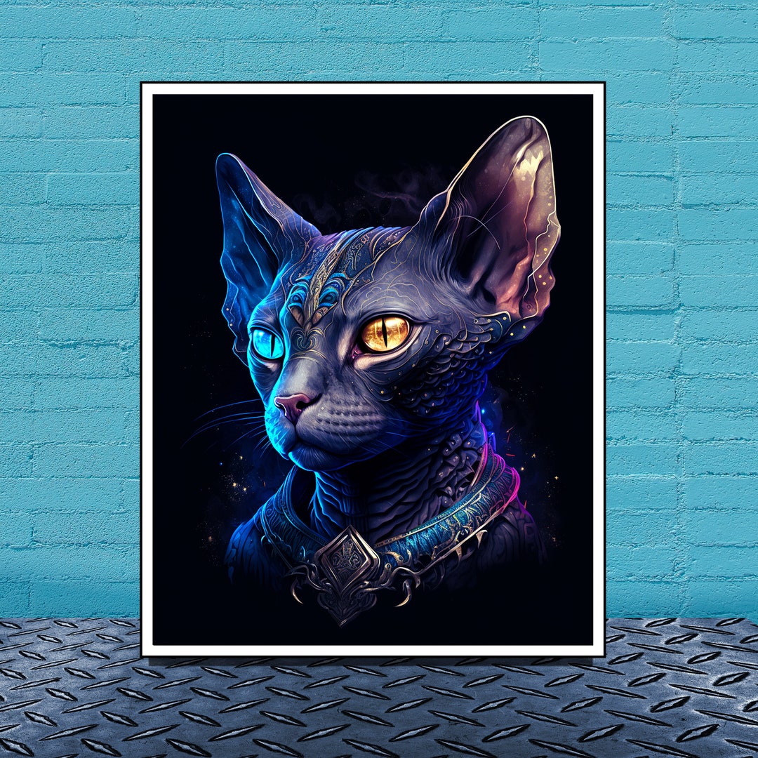 Sphynx Cat Art Black Sphynx Cat Printable Sphynx Cat Art Print Gift for ...