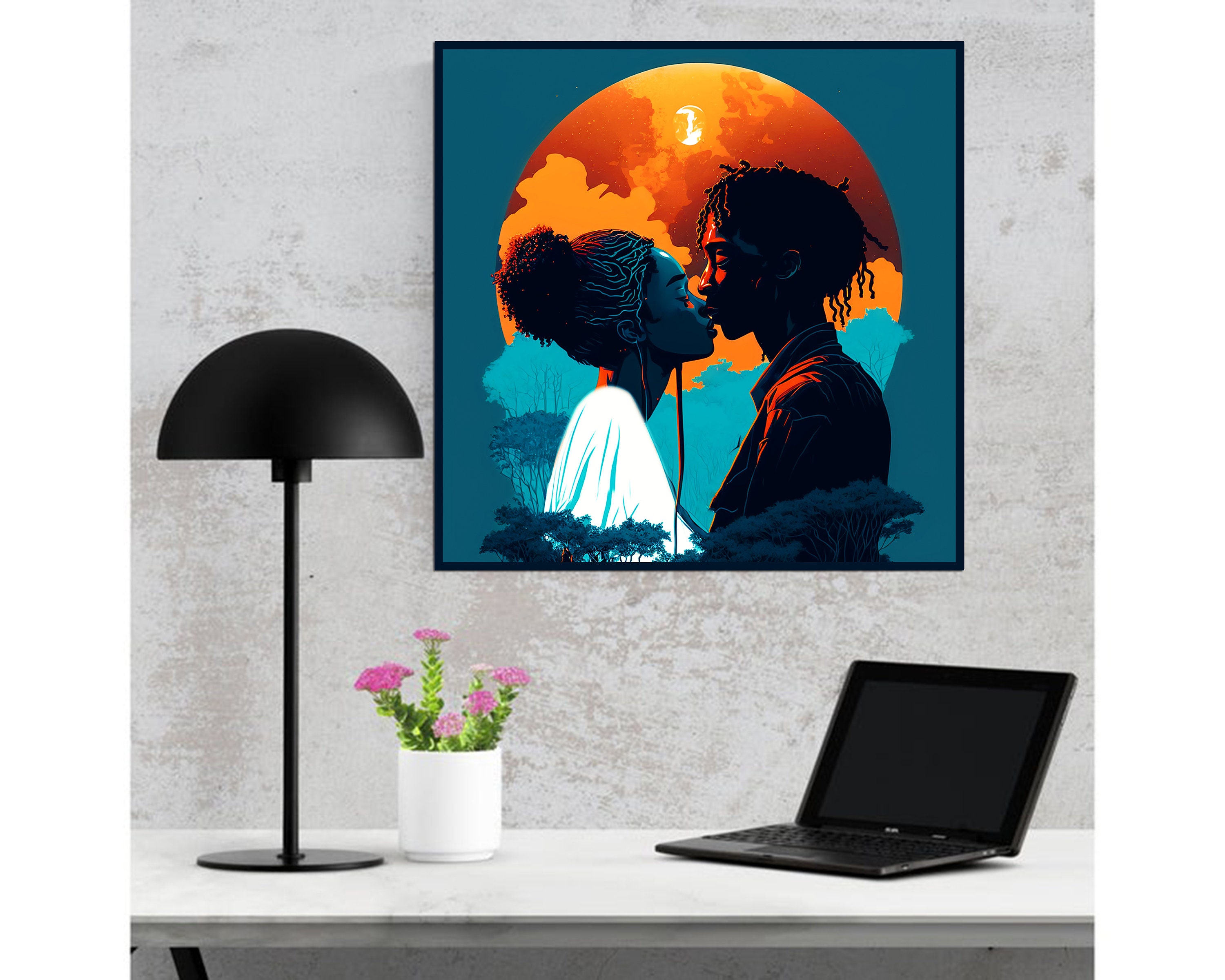 Retro African Couple Art Printable Valentines African Home Decor Valentine Gift for Boyfriend ...