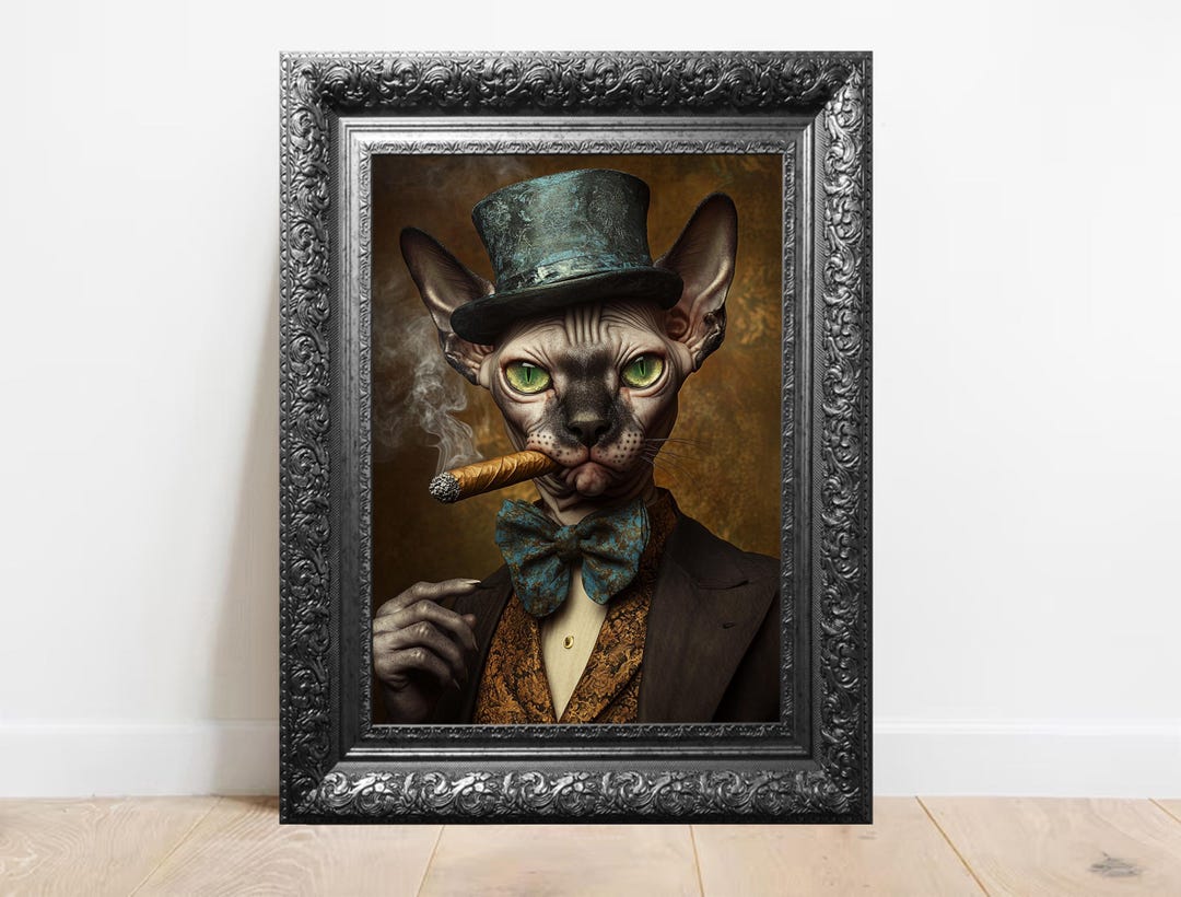 Smoking Sphynx Cat Victorian Sphynx Cat Renaissance Painting Altered ...
