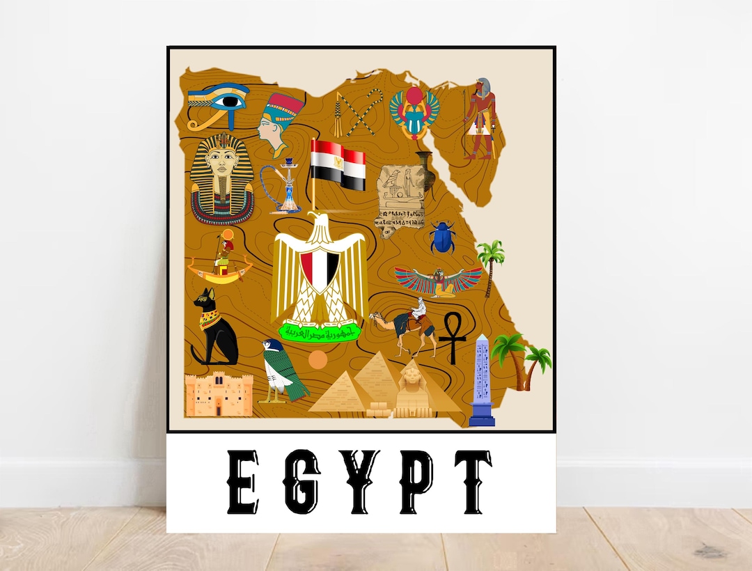 Egypt Illustrated Map Print Download Printable Map of Egypt Gift Home ...