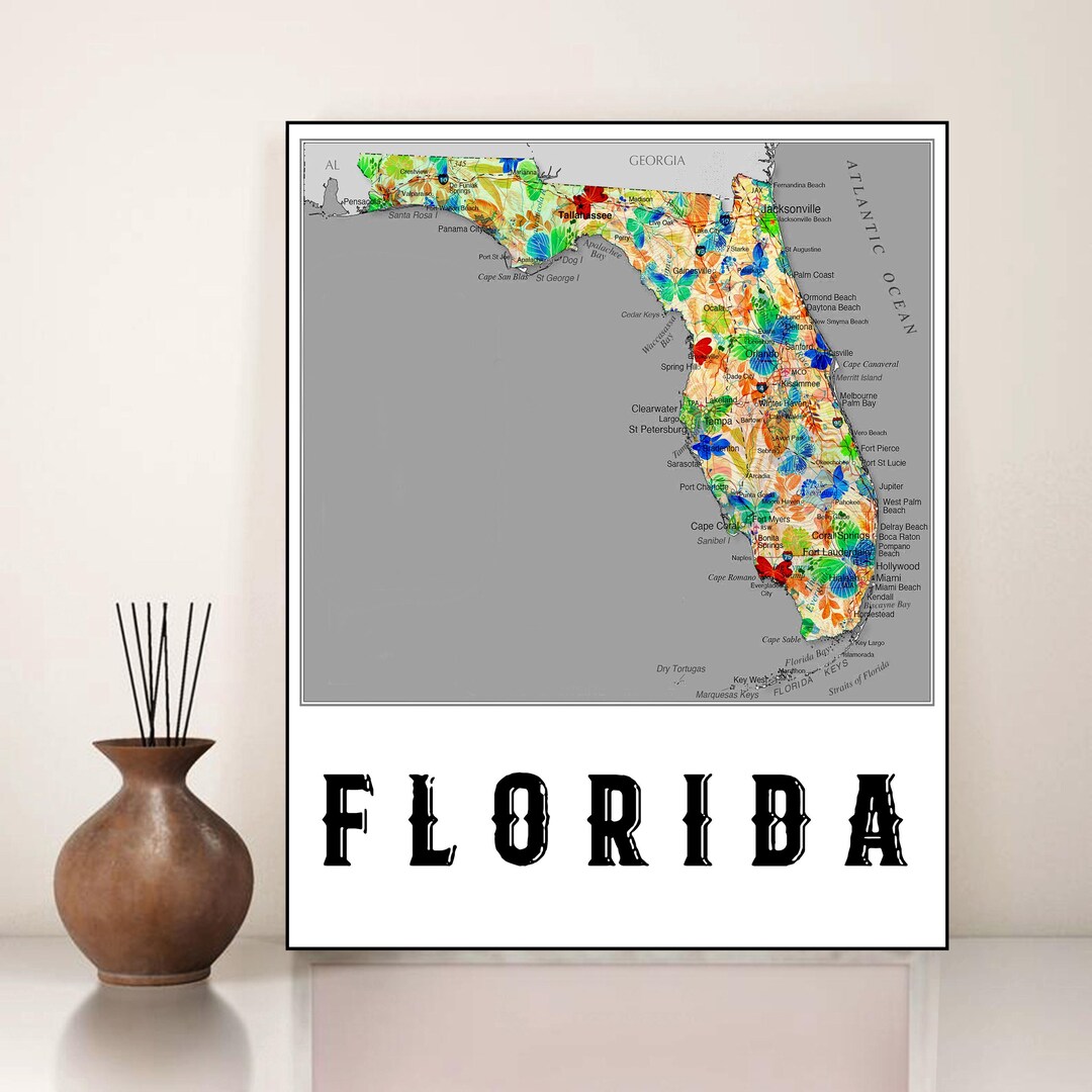 Florida Map Poster Digital Florida State Map USA Map New Apartment Gift ...