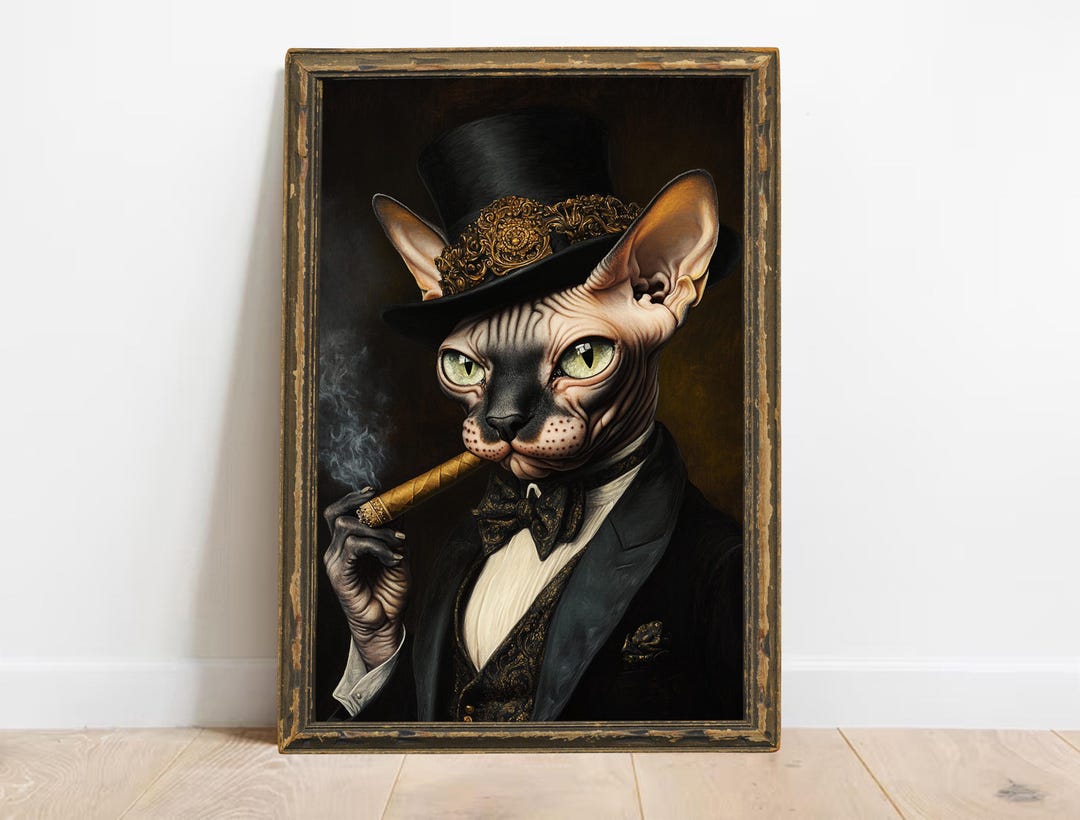 Vintage Sphynx Cat Renaissance Painting Printable Wall Art Black Sphynx ...