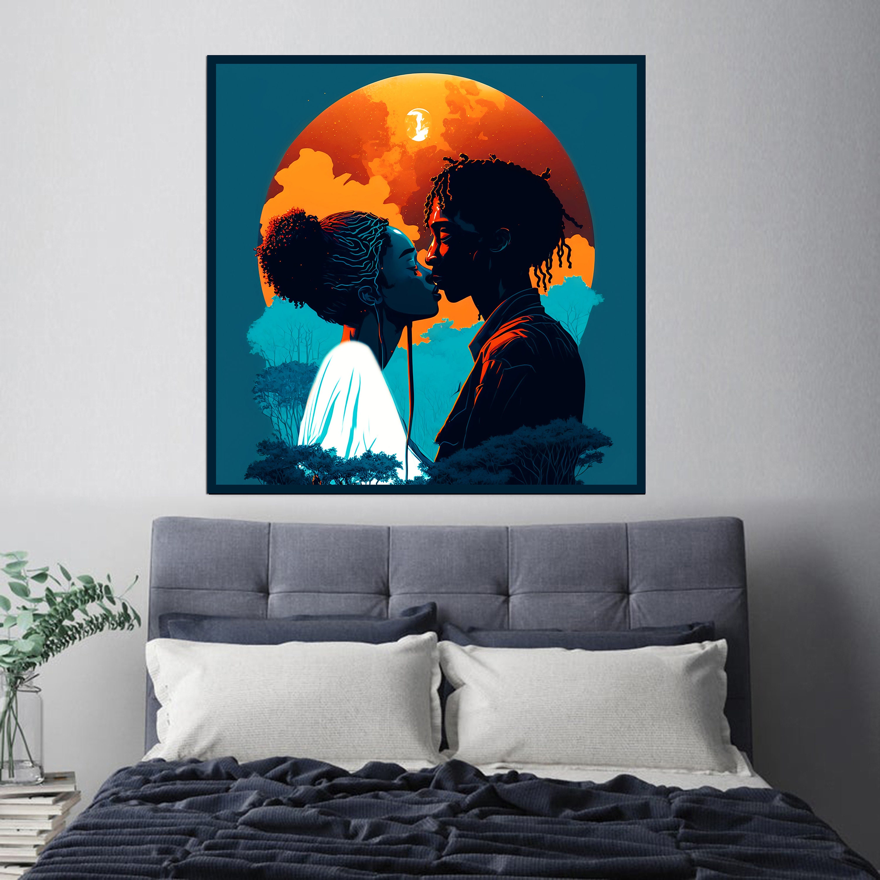 Retro African Couple Art Printable Valentines African Home Decor Valentine Gift for Boyfriend ...