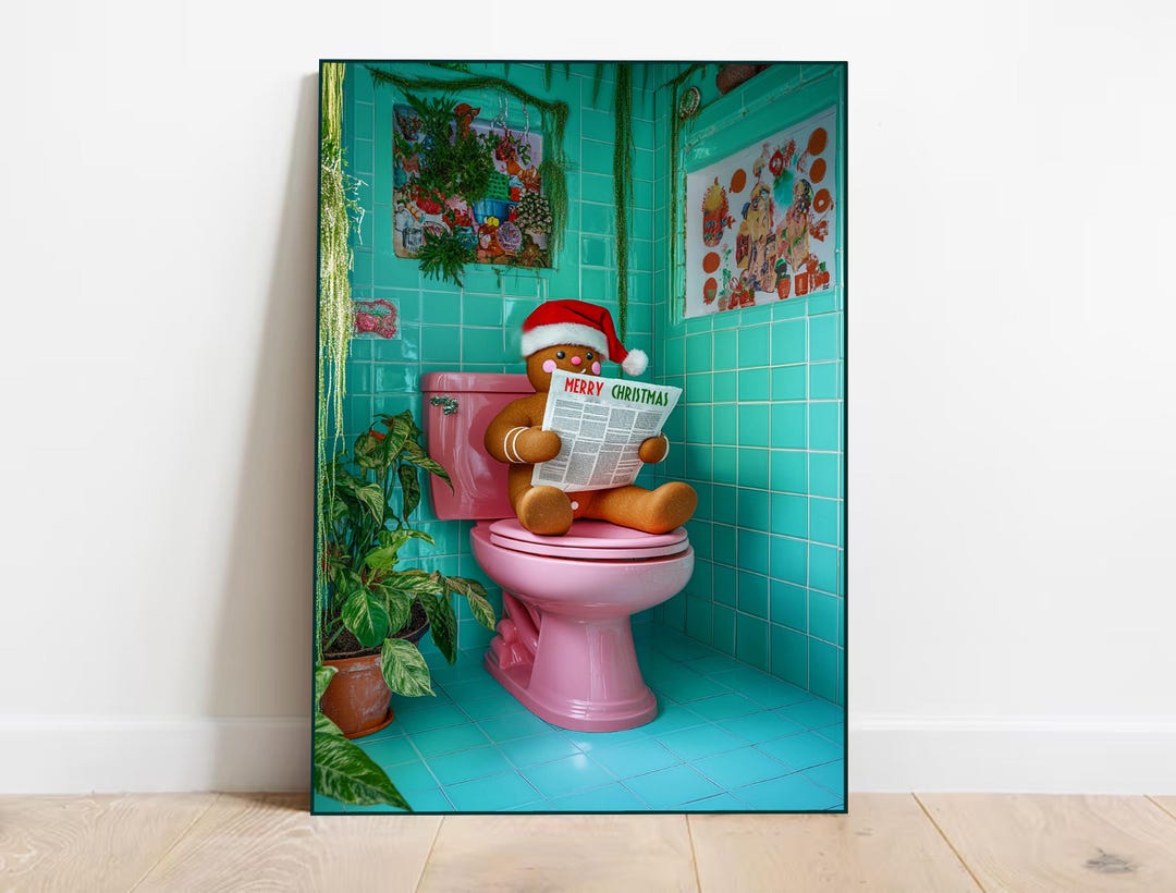 Gingerbread Man on Toilet Funny Christmas Gift Funny Bathroom Decor ...