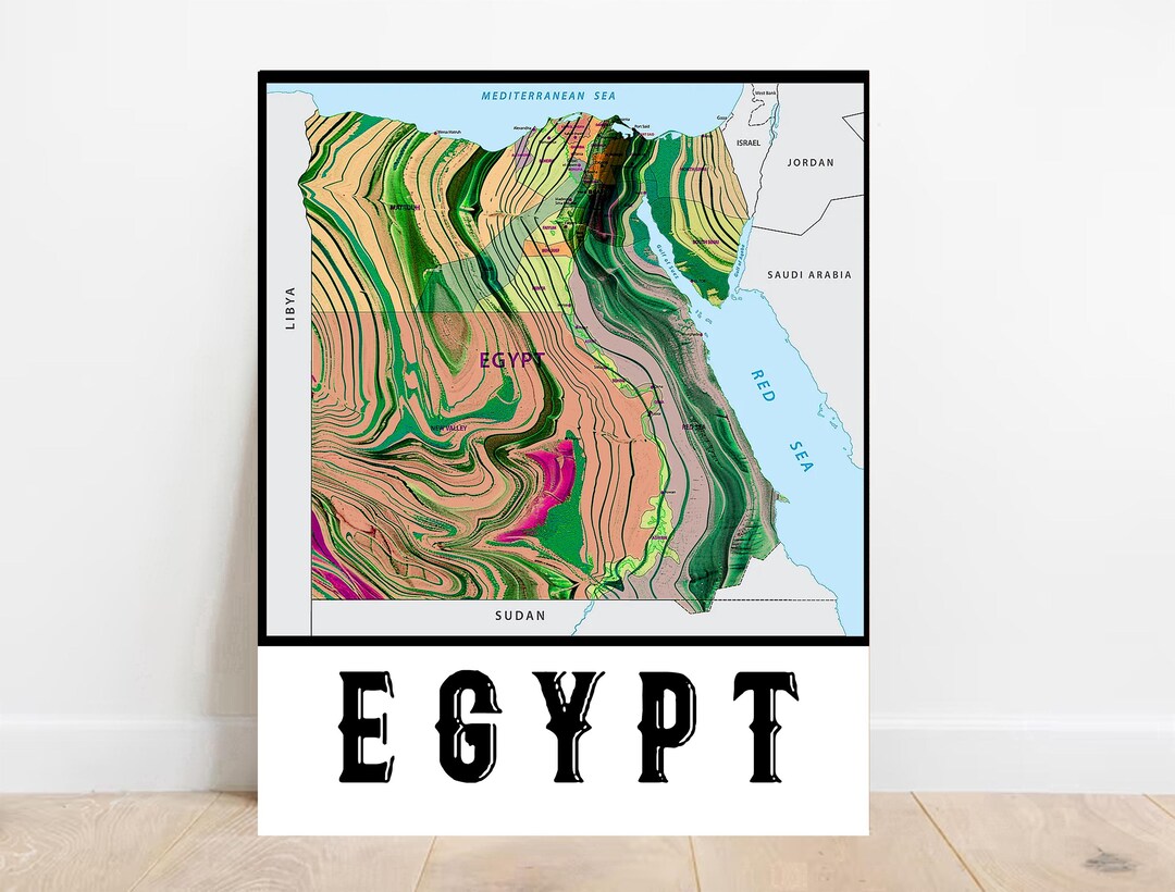 Egypt Map Print Topography Map of Egypt Home Decor Egyptian Gift Relief ...