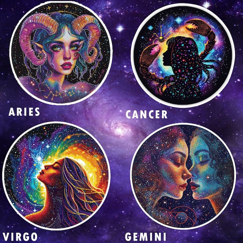 Set of 12 Zodiac Bundle PNG Cosmic Astrology Zodiac Sublimation PNG ...
