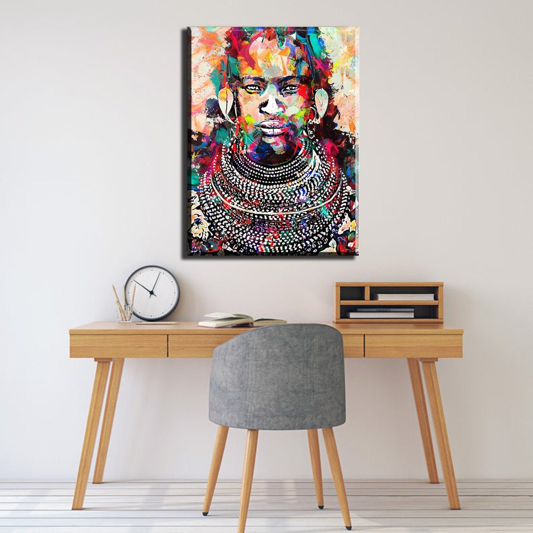 Colorful African Woman Art, Maasai Kenyan Art, Afrocentric Art, African ...