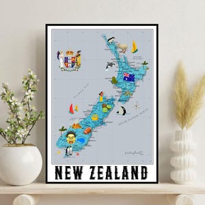 Map of New Zealand Printable New Zealand Map Print Illustrated NZ Map ...