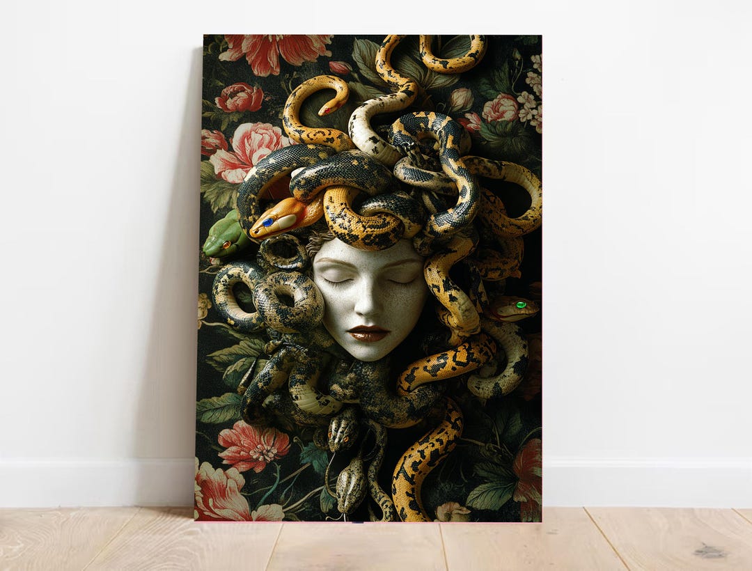 Floral Medusa Portrait Greek Mythology Vintage Gothic Wall Art Medusa ...
