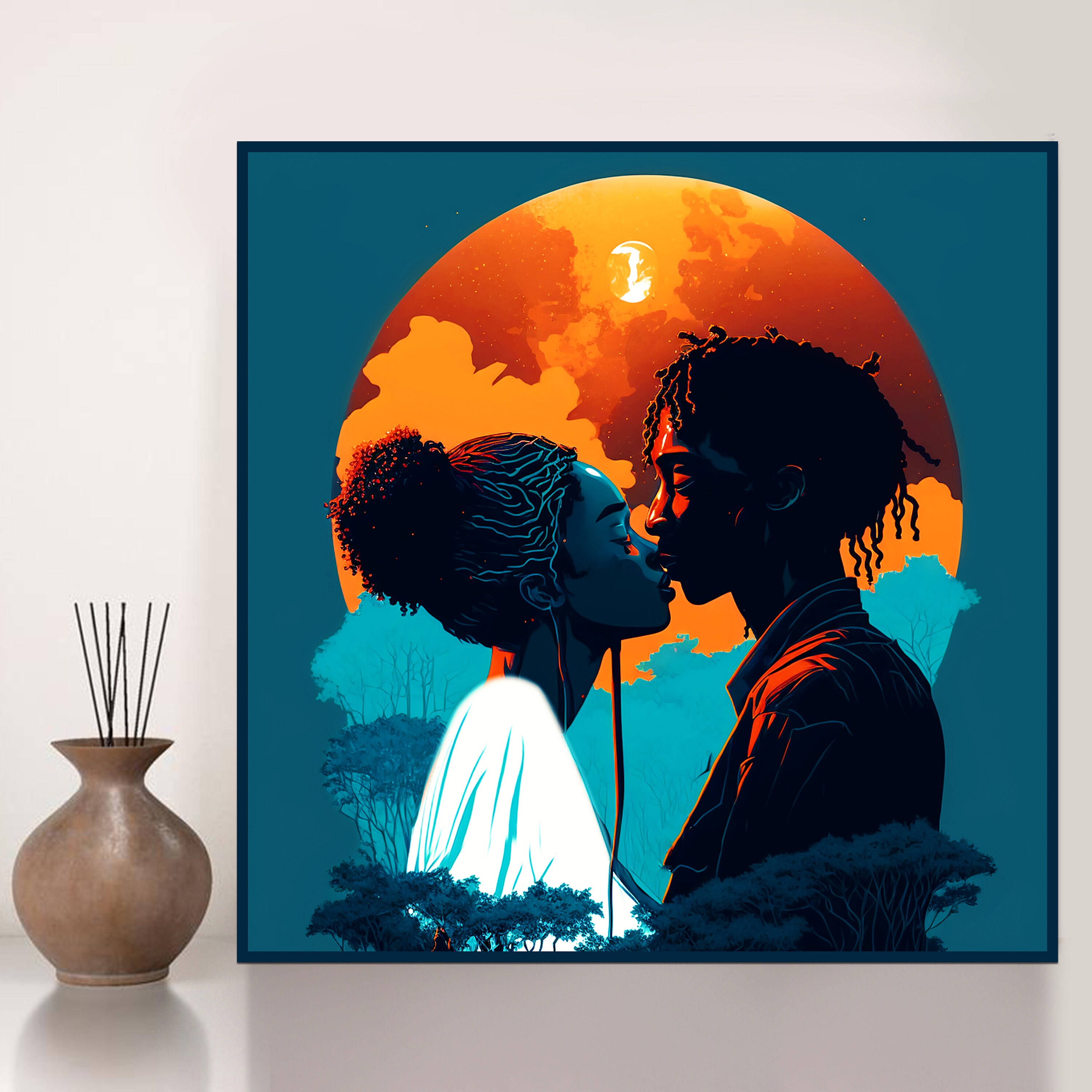 Retro African Couple Art Printable Valentines African Home Decor Valentine Gift for Boyfriend ...