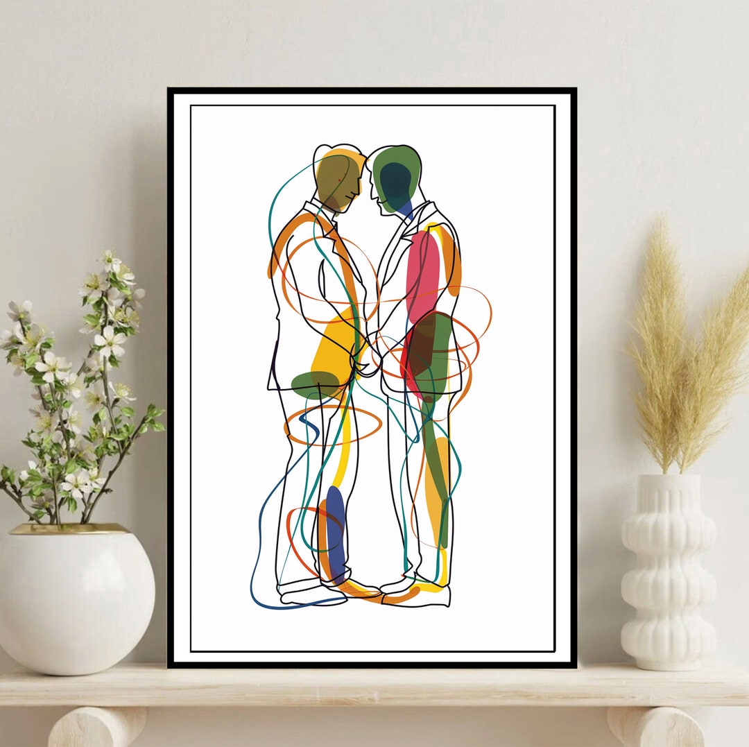 Gay Minimalist Line Art Gay Art Male Painting Gay Couple Line Drawing ...