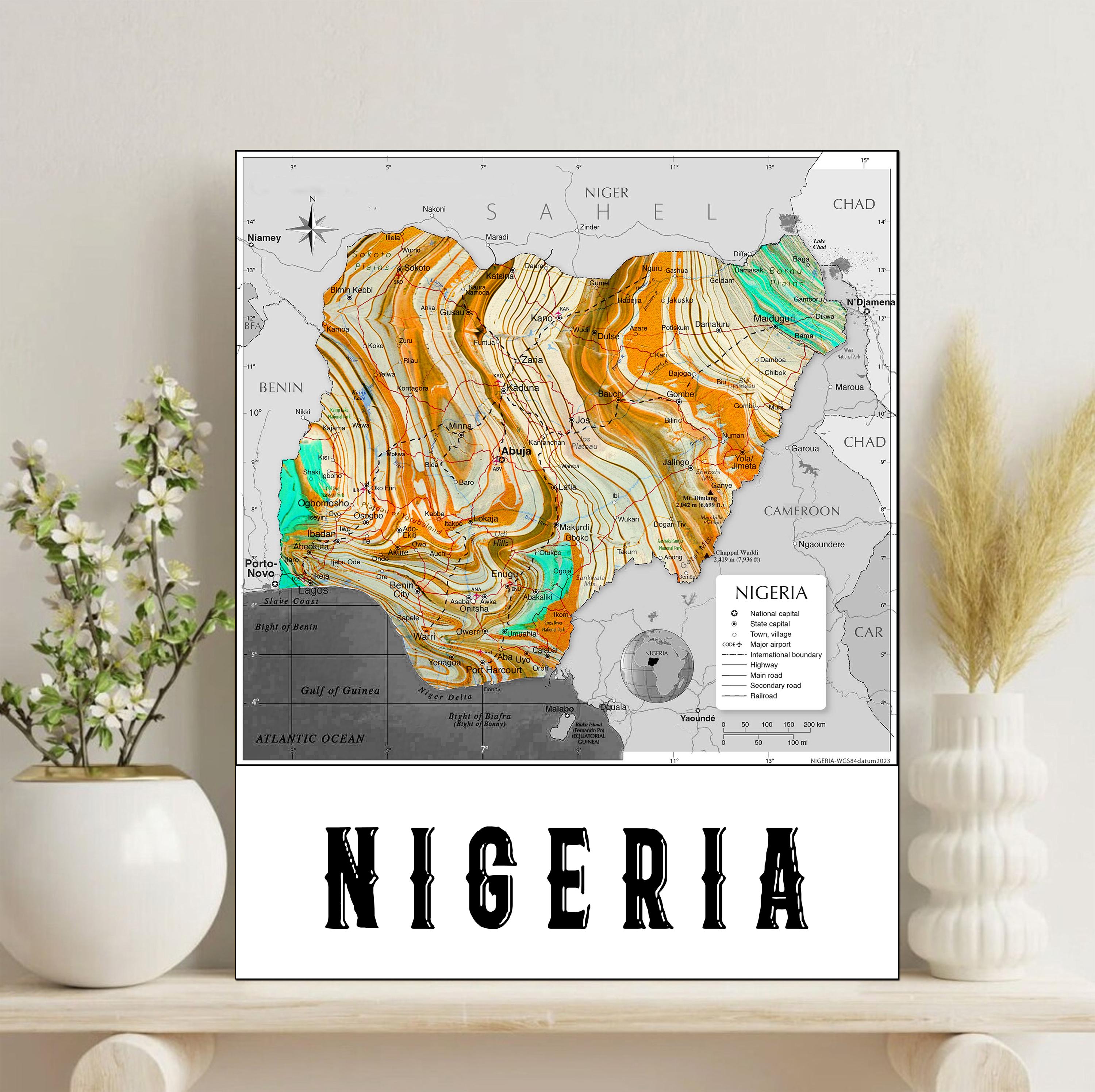 Nigeria Map Poster Digital Printable Nigeria Map Print West Africa Map ...