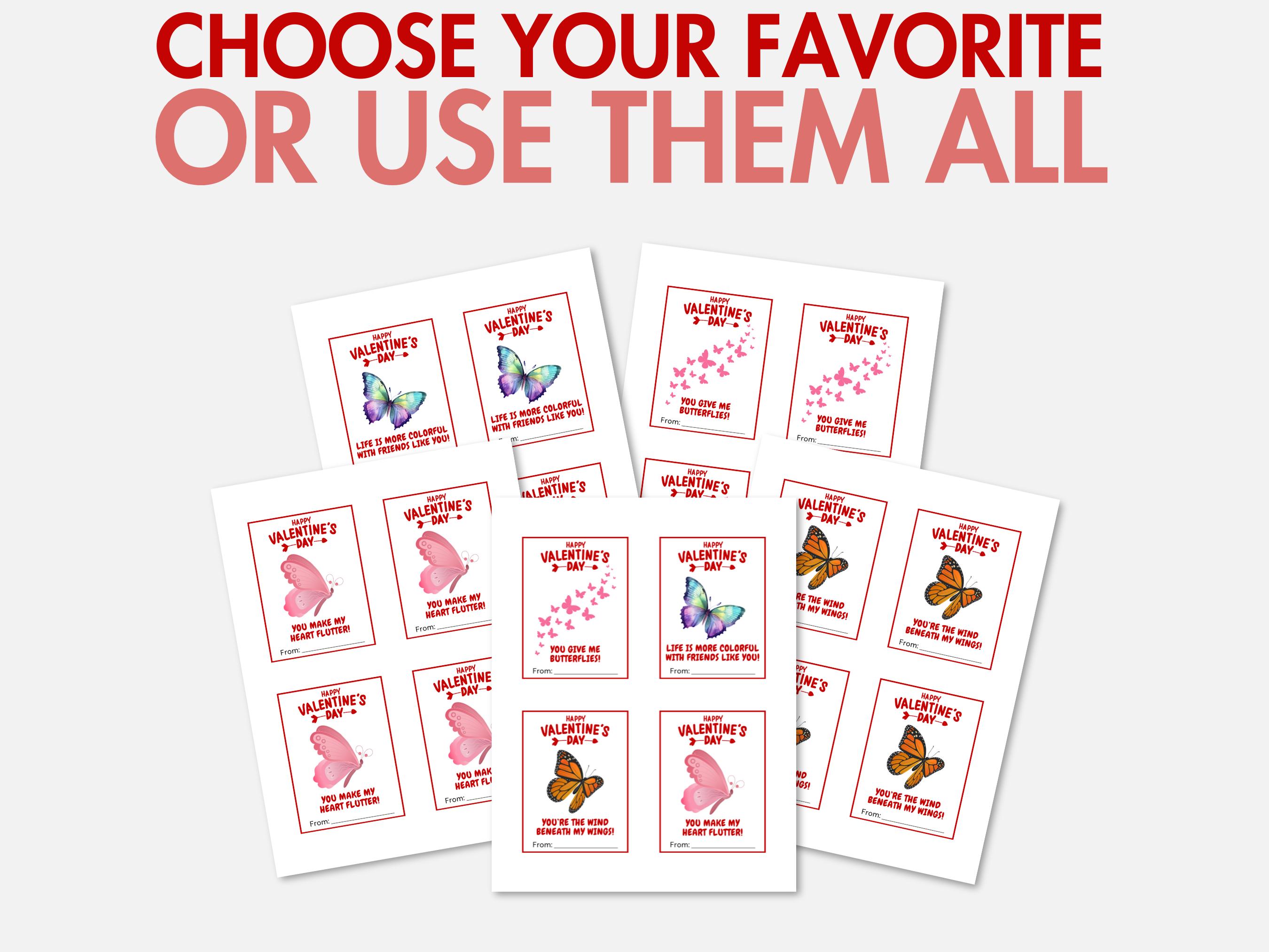 Printable Butterfly Valentines | Butterfly Valentine Cards for Girls ...