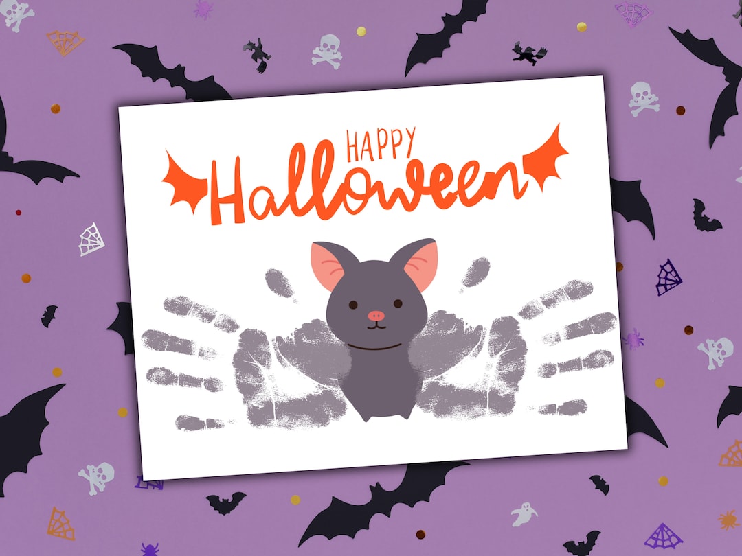 Bat Halloween Handprint Art, Printable Halloween Craft for Kid, Toddler ...