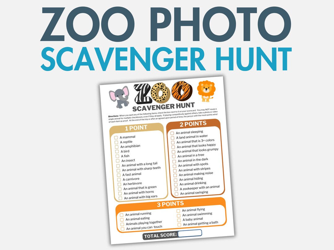 Zoo Scavenger Hunt Game for Kids, Animal Treasure Hunt Game, Perfect ...
