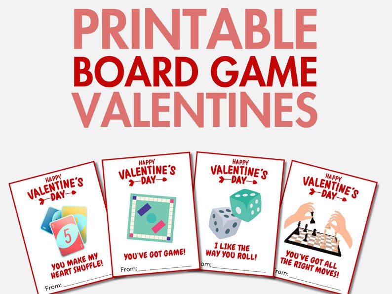Printable Board Game Valentines | Board Gaming Valentine Cards | Board ...