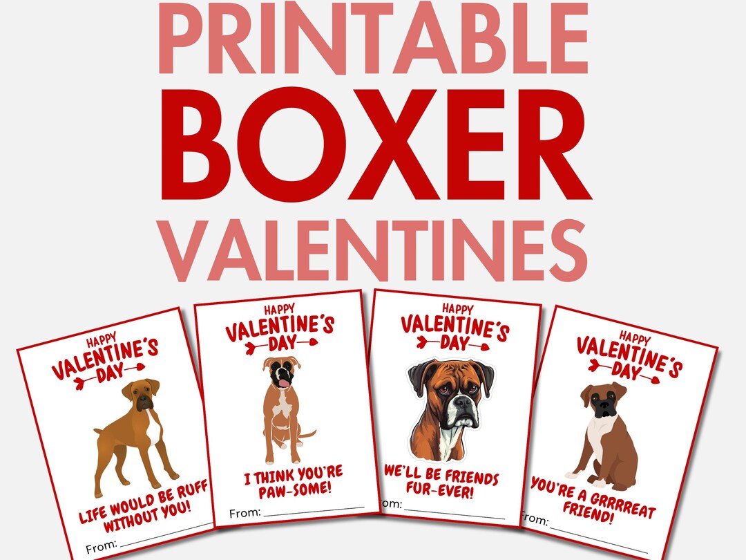 Printable Boxer Valentines | Boxer Dog Valentine Cards for Boys & Girls ...