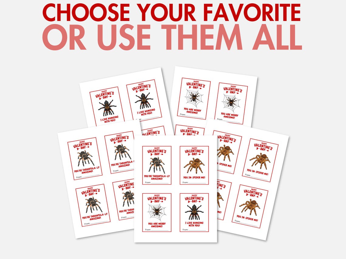 Printable Tarantula Valentines | Pet Tarantula Valentine Cards for Boys ...