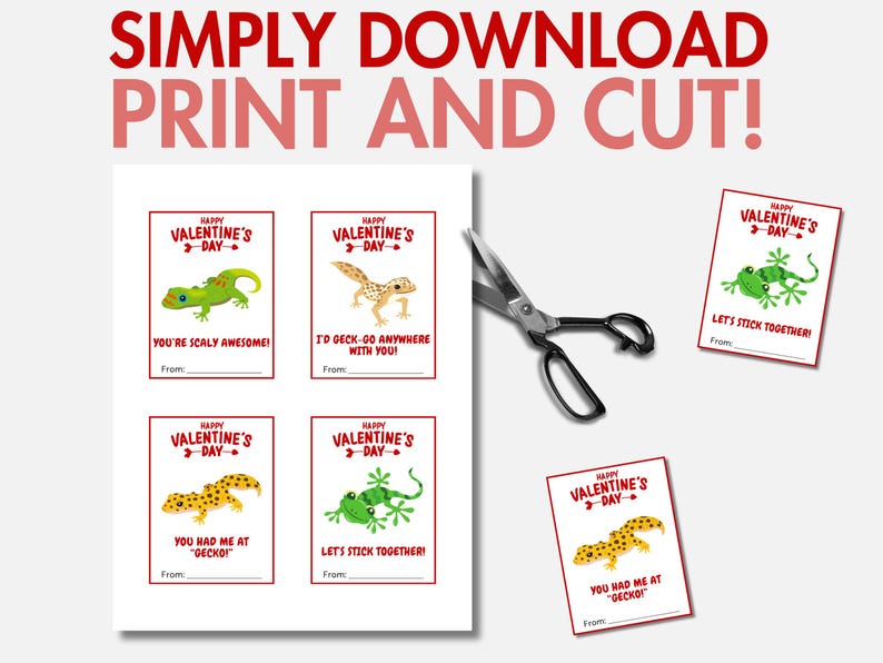 Printable Gecko Valentines | Pet Gecko Valentine Cards for Buys & Girls ...