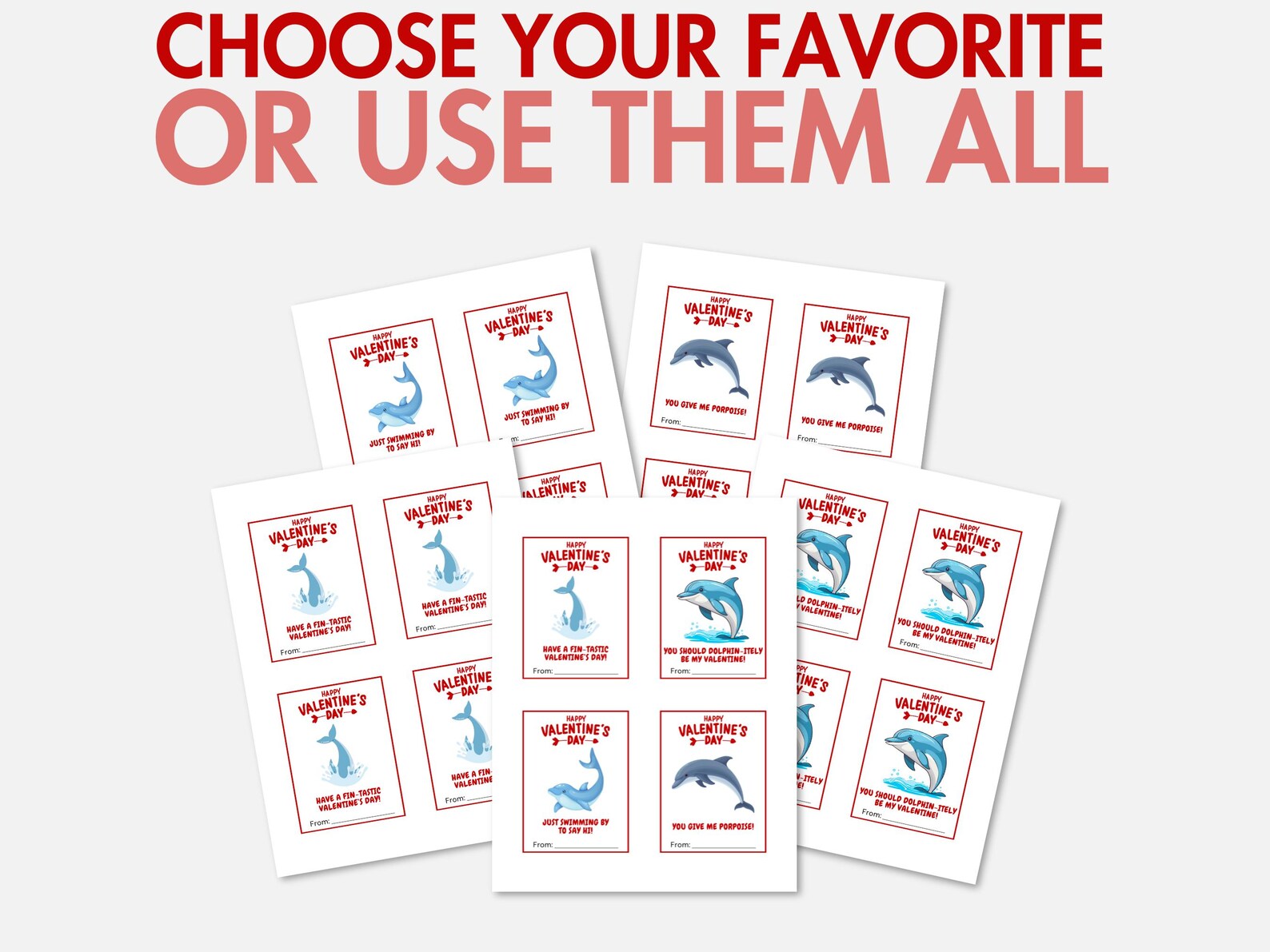 Printable Dolphin Valentines | Dolphin Valentine Cards for Girls ...