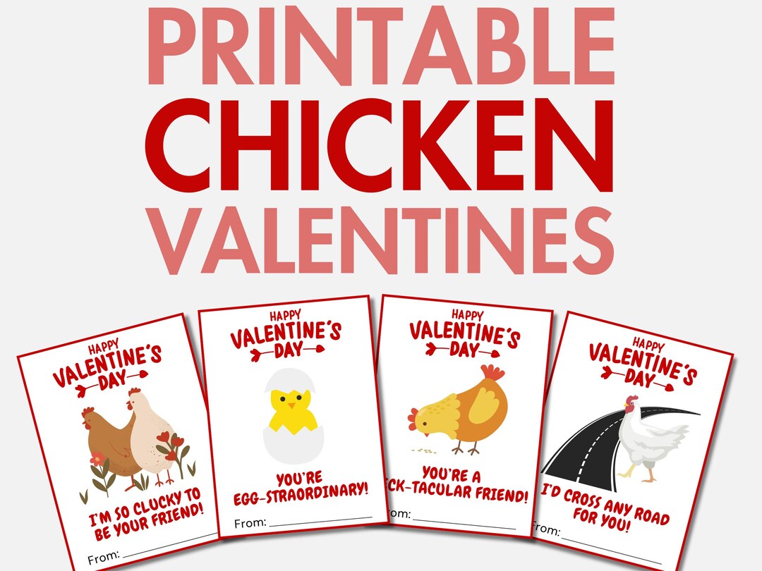 Printable Chicken Valentines | Chicken Valentine Cards | Farm Animal ...