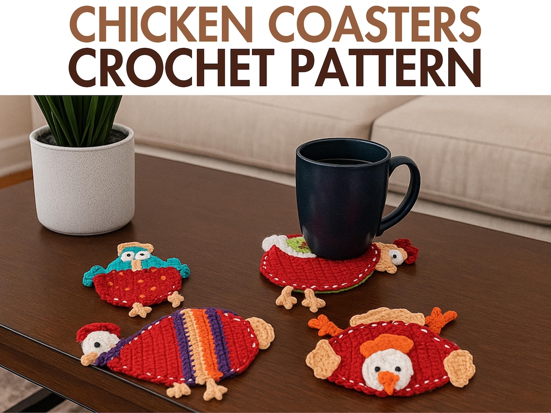 Farmhouse Chicken Coasters Crochet Pattern | Create a Set 4 Crochet ...