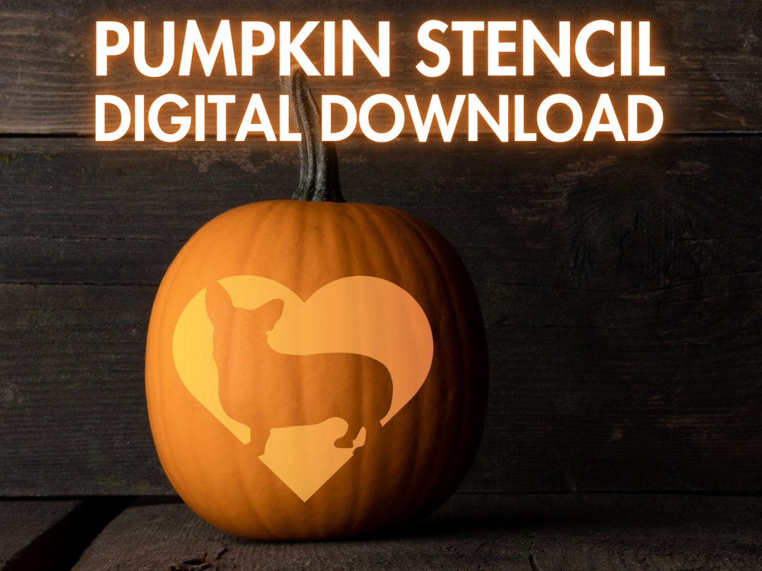 Corgi Pumpkin Stencil, Printable Pumpkin Carving Stencil, Corgi Dog ...