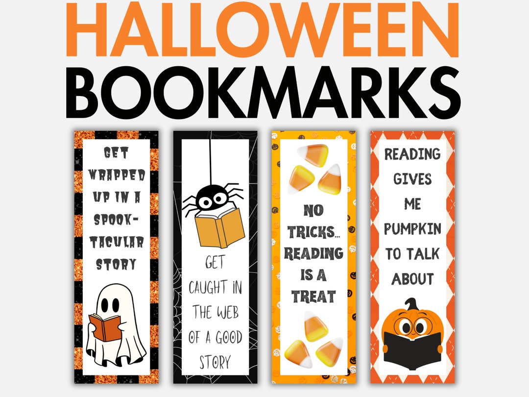 Set of 4 Halloween Bookmark Printables, Cute & Spooky Bookmarks for ...