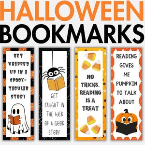 Set of 4 Halloween Bookmark Printables, Cute & Spooky Bookmarks for ...